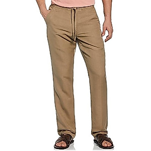 Cubavera Men's Linen-Blend Pants With Drawstring (Size Small - 5X Big & Tall), Timber Wolf Brown, Large/32" Inseam