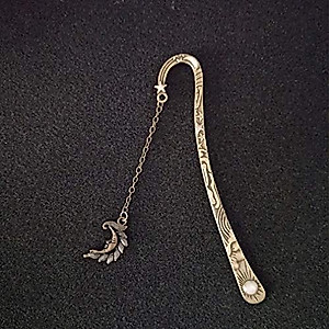 Meoliny Glowing Star Moon Bookmarks Vintage Luminous Long Chain Reading Marks Multi Purpose Gifts,Ancient Silver 11,5cm