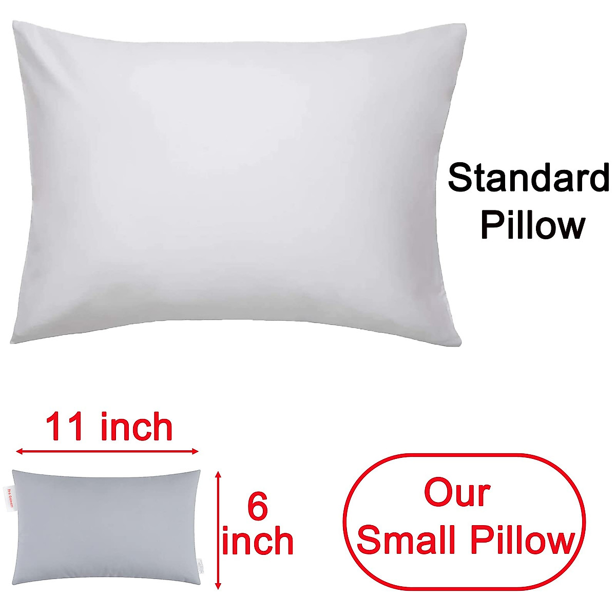 Pro Goleem Small Pillow 11’’x6’’x2.5’’ Small Pillows for Sleeping and Traveling Mini Pillow with Name Tag Tiny Pillow for Kids Pillow Neck Lumbar Knee Nap Pillow Pet Pillow, Gray
