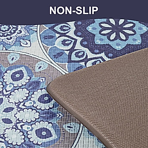 ASPMIZ Kitchen Mats Sets 2 Piece, Memory Foam Kitchen Rugs and Mats Non Slip Washable, Farmhouse Anti Fatigue Kitchen Mat and Runner Set, Blue Cushioned Floor Comfort Mat, 17'' x 47'' + 17'' x 30''