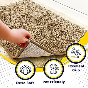 Muddy Mat® AS-SEEN-ON-TV Highly Absorbent Microfiber Door Mat and Pet Rug, Non Slip Thick Washable Area and Bath Mat Soft Chenille for Kitchen Bathroom Bedroom Indoor and Outdoor- Beige Medium 30"X19"