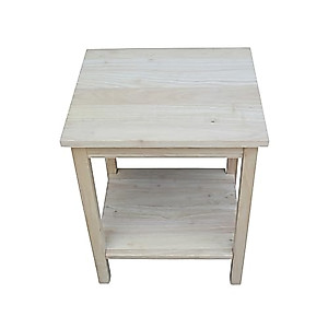 Portman Accent Table Solid Parawood Unfinished Wood 16"W x 14"D x 20"H with Shelf, Small Living Room Furniture for Painting or Staining, Traditional End Table for Bedroom or Entryway