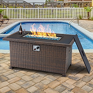 GYUTEI Fire Pit Table 44 Inch Auto-Ignition Propane Gas Fire Pit Table 50,000 BTU Outdoor Fire Pit for Garden Patio (Dark Brown)