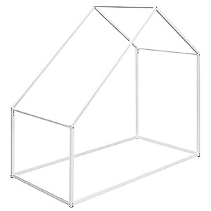 Prohon Montessori Bed for Girls & Boys, Twin Size Toddler Floor Bed Metal Bed Frame, Floor Beds Twin with Fence Rails & Roof Design, No Box Spring Needed, White