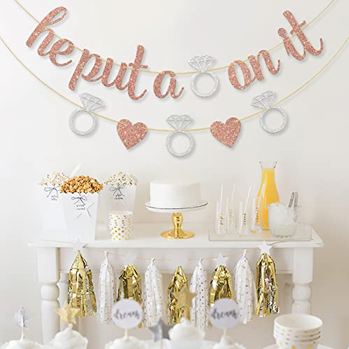 Dalaber Rose Gold Glitter He Put a Ring on It Banner - Engagement/Wedding/Bridal Shower/Bachelorette Party Decorations