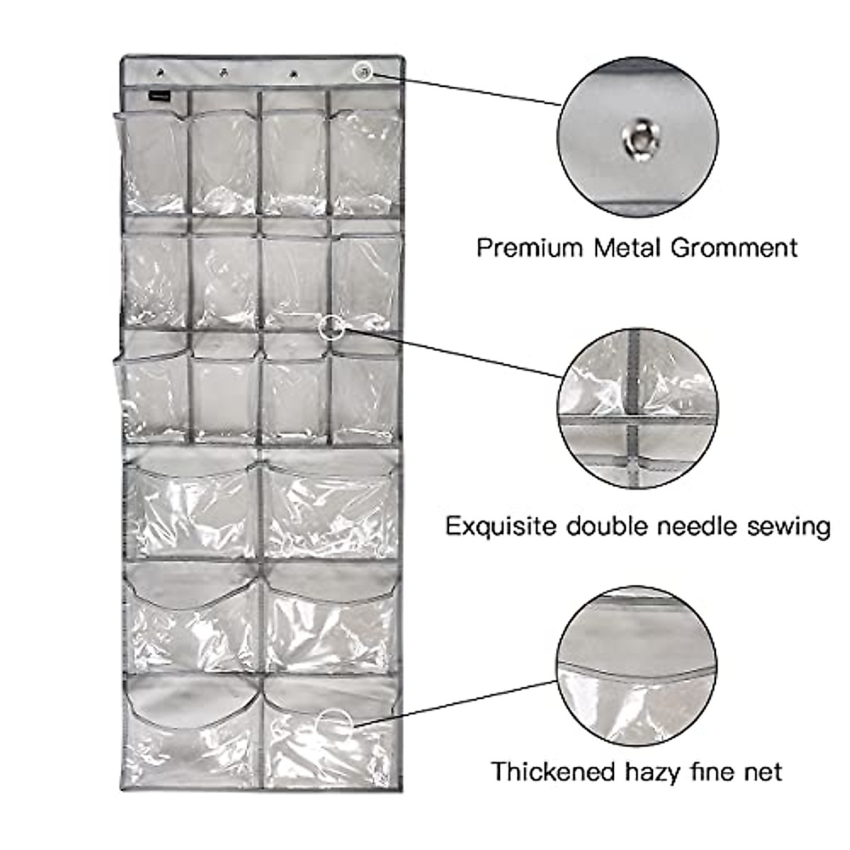 TidyMaster 2 Pack Extra Large Hanging Crystal Clear Over Door Shoe Organizers,closet shoe organizer shoe rack organizer shoe storage,12+6Pockets,8+8Hooks,Gray (59"x 21.6")