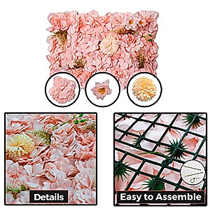 Imperial Pink Flower Wall Backdrop Panel - Pack of 6 - Artificial Flower Wall Decor, Pink Wall Decor, Wedding Party, Baby Shower Decorations | Handmade Floral Wall | Includes Zip Ties - 12x16