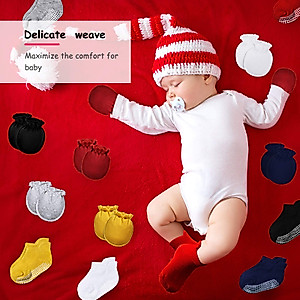 SATINIOR 12 Pairs Newborn Baby Mittens and Socks Set Baby Mittens No Scratch Cotton Gloves Non Slip Ankle Socks 0-6 Months(Multiple Colors)