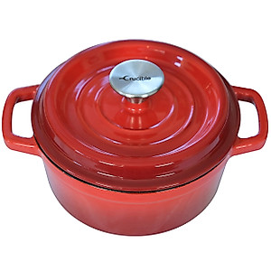 Enameled Cast Iron Dutch Oven Pot (7.87" / 20 cm diameter), Cocotte with Dual Handle and Cover Casserole Dish - Round Red
