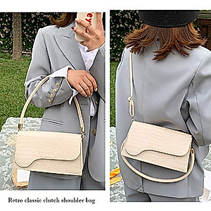 AMHDV Retro Classic Clutch Shoulder Bag Crocodile Pattern Small Crossbody Handbag for Women (03off-white)