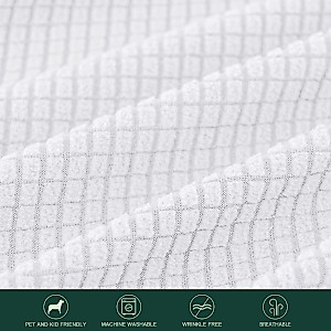 CHUN YI 3 Pieces Stretch Loveseat Sofa Cover for 2 Seater Couch, Washable Soft Sofa Slipcover with 2 Separate Seat Cushion Covers for Dogs, Checks Spandex Jacquard Fabric, Medium, White