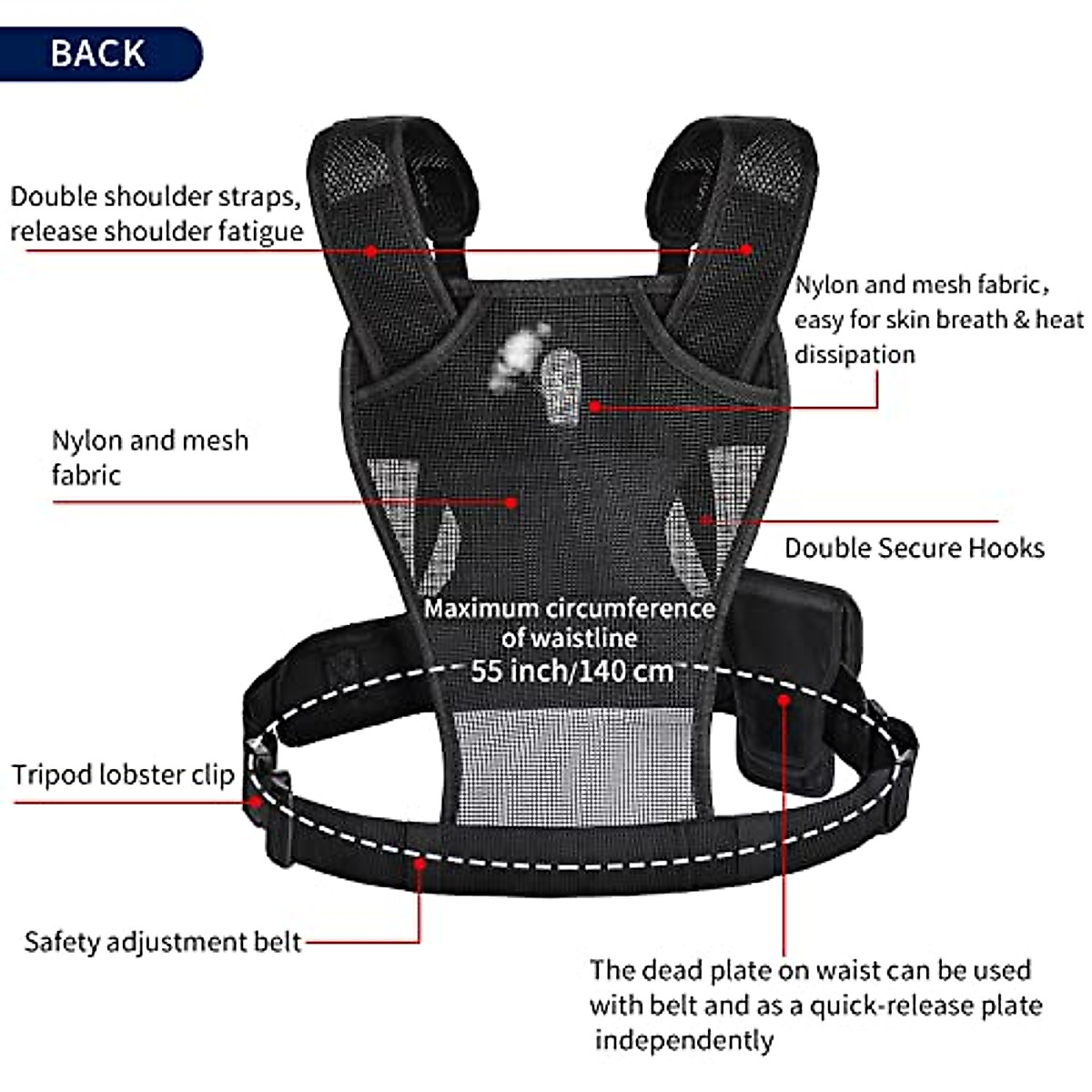 Sevenoak Dual Camera Holster Strap for Canon Nikon, Multi Carrying Chest Vest System for Canon 6D 600D 5D2 5D3 Nikon D90 Sony A7S A7R A7S2 Panasonic Olympus DSLR Camcorder Climbing Wedding Travel