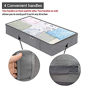homyfort Underbed Storage Bags Containers 2 Pack - Large Capacity Under Bed Storage Box with 4 Handles and Sturdy Zippers,Clear Window for Blankets,Clothes,Comforters (Grey)