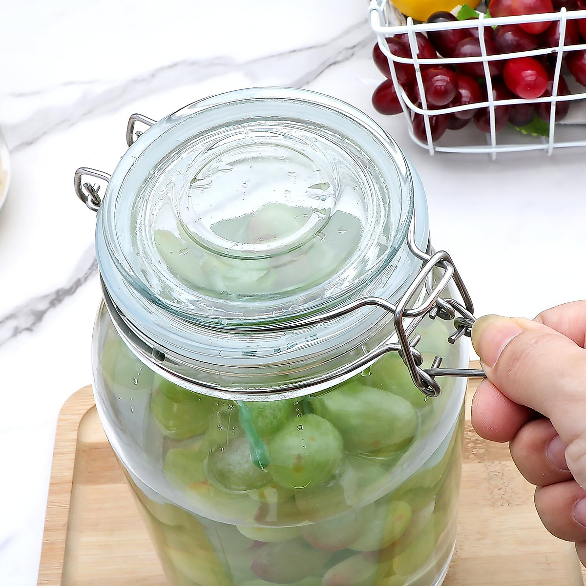 Flrolove 74 oz/2200ml Glass Food Storage Jars,Glass Canisters With Airtight Lids,Large Brown Sugar Container,3 Pack Round Jar Containers for Storing Sugar, Flour, Cereal,Coffee,Cookies