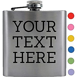 Personalized 6oz Stainless Steel Flask - Metal Hip Pocket Discreet Flask – Custom Groomsmen Gifts – Liquor Whiskey Gifts for Men Women, Printed Your Text Here