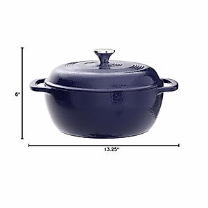 Lodge 6 Quart Enameled Cast Iron Dutch Oven with Lid – Dual Handles – Oven Safe up to 500° F or on Stovetop - Use to Marinate, Cook, Bake, Refrigerate and Serve – Indigo