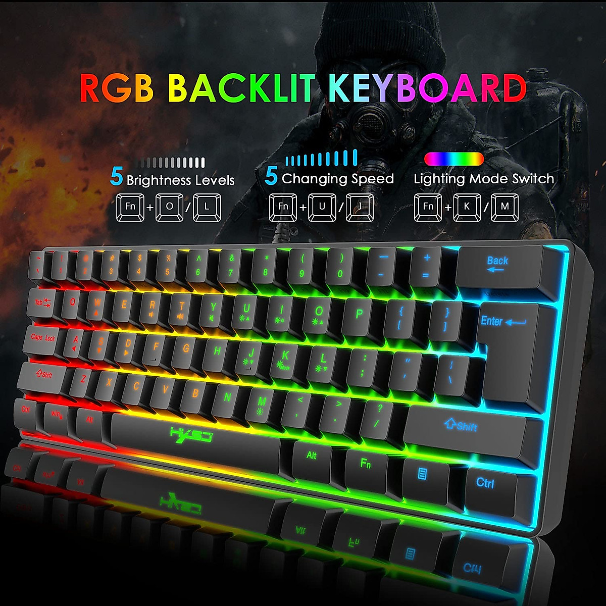 SELORSS 60% Mechanical Feel Gaming Keyboard,RGB Backlit Ultra-Compact Mini Keyboard, Ergonomic Metal Plate 61 Keys Keyboard,Wired Type-C USB Waterproof for Typist Laptop PC Mac Gamer
