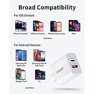 Power-7 Fast USB C Charger, 2-Pack 20W PD + Quick Charger Dual Port Type C Wall Charger Block Plug Compatible with iPhone 14/14 Plus/14 Pro/14 Pro Max/13/13 Pro Max/12/11/XS/XR/X/8, iPad, AirPods