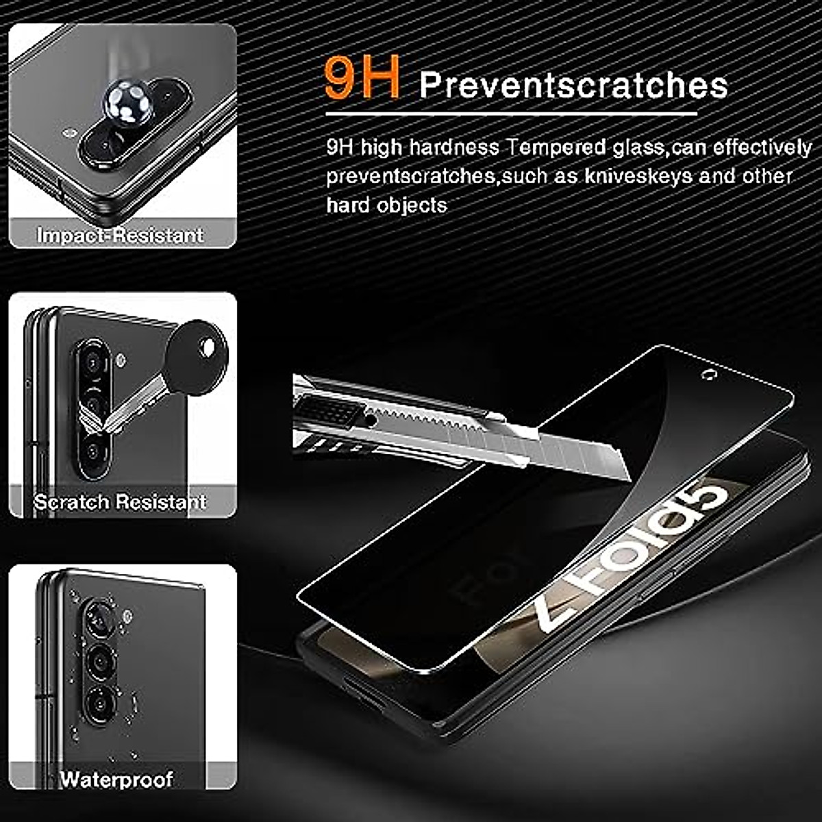 [6-in-1] Milomdoi for Samsung Galaxy Z Fold 5 Privacy Screen Protector [2 Pack Inside and 2 Pack Front] With 2 Pack Tempered Glass Camera Lens Protector with Mounting Positioner Accessories No bubbles