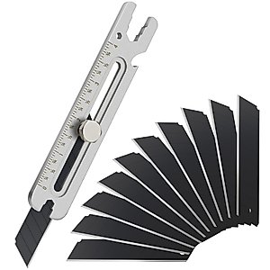 Tomorotec 4-In-1 Multifunctional Utility Knife, Stainless Steel Box Cutter Retractable w/ 10 SK5 Replacement Blades, Mutipurpose for Knife, Ruler, Bottle Opener, Wrench, Heavy-Duty for Office Home Use