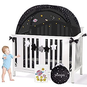 Safety Star Crib Net to Keep Baby in Cute Crib Tent Blackout Protect Baby Vision Pack n Play Tent Pop Up Portable Baby Tent for Travel