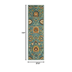 SAFAVIEH Heritage Collection Runner Rug - 2'3" x 12', Light Blue, Handmade Traditional Oriental Wool, Ideal for High Traffic Areas in Living Room, Bedroom (HG651A)