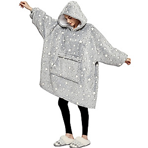 Lzzidou Oversized Blanket Hoodie for Women, Two Layers Cozy Flannel Sherpa Wearable Blanket Sweatshirt Adult