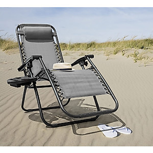 Kemon Zero Gravity Folding Lounge Outdoor Patio Adjustable Reclining Chair with Pillows and Cup Holders for Beach Set of 2, Double Grey