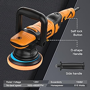 SHINEJACK Car Buffer Polisher kit 6 inch 810w Double Acting Polisher 15mm Long-Throw Orbital Polisher for Car Detailing 1650-4800r