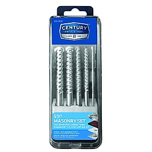 Century Drill & Tool 84400 Fast Spiral Masonry Bit, 5 Piece Set