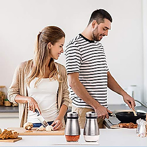 TUAEB 2pcs Salt and Pepper Shakers Set - Salt Shaker with Adjustable Pour Holes - 304 Stainless Steel & Glass Spice Dispenser Refillable - Perfect for Black Pepper, Kosher And Sea Salts - Seasoning