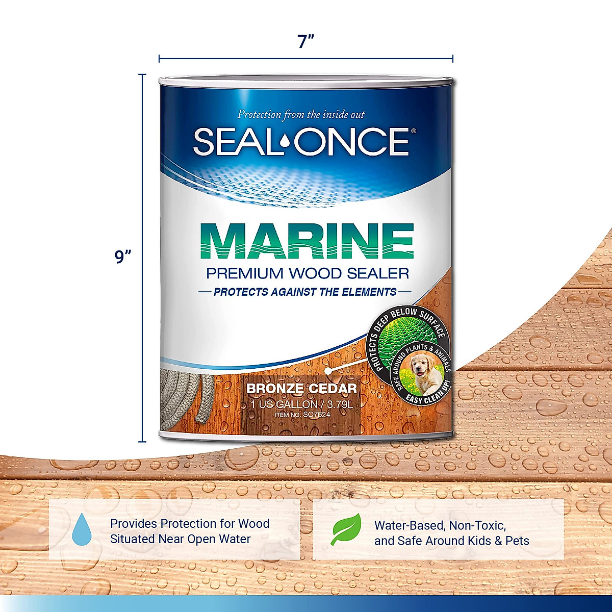 Seal-Once Marine Premium Wood Sealer - Waterproof Sealant - Wood Stain and Sealer in One - 1 Gallon & Bronze Cedar
