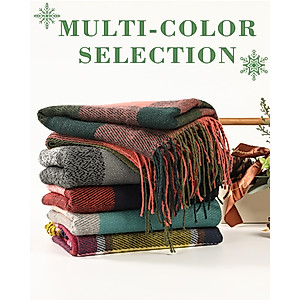 Scarf for Women - Women's Fall Winter Scarfs, Classical Scottish Checked Long Shawl Wrap Scarf, Soft and Warm Cashmere Scarf, Scarves for Women Lightweight- Pink & Green