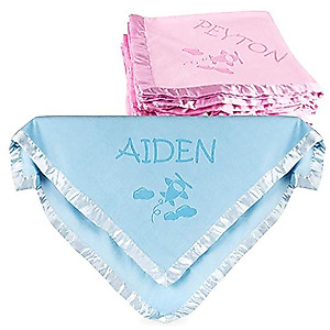 Custom Catch Personalized Airplane Baby Blanket - Boy Name Gift - Blue or Pink (1 Text LIne)