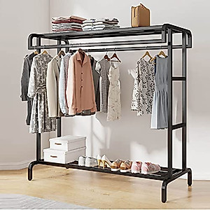 Double Rails Clothes Rack, Industrial Pipe Style Rolling Garment Rack, Heavy Duty Clothes Hanging Rack for Shop Home Office Laundry,Black,120 * 50 * 150cm