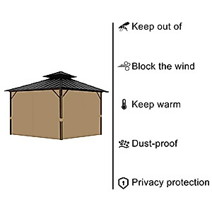 Gazebo Universal Replacement Privacy Curtain, 10'X12' Gazebo Curtains Outdoor Waterproof, 4-Panels Sidewall Curtains with Zipper for Patio, Garden and Backyard (Only Curtains, 10'X12', Brown)