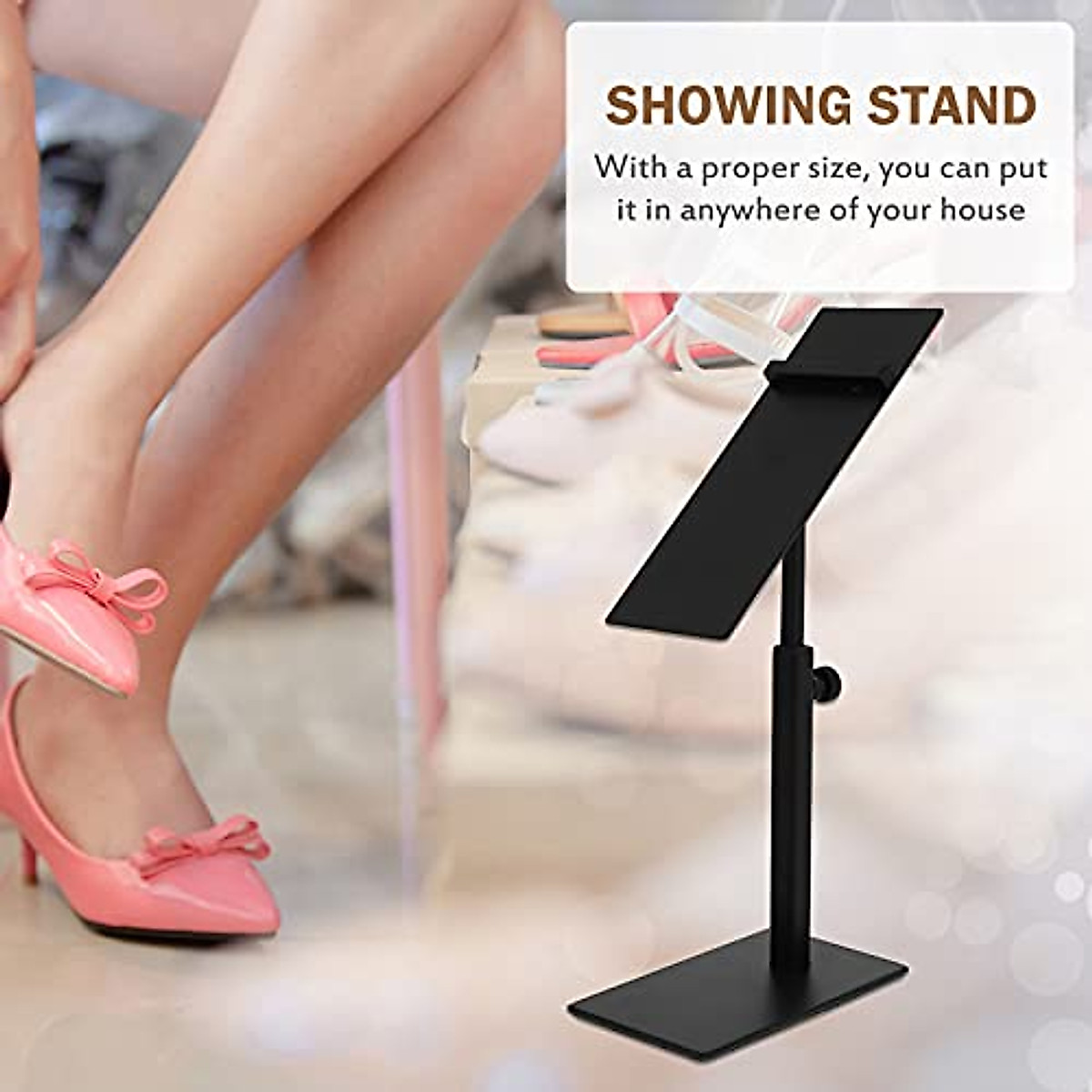 EXCEART 1 Pack Stainless Steel Shoe Display Stand, Adjustable Height Shoe Display Rack Holder Shoe Display Prop Rack Metal Shoe Display Shelf for Heel Shoe Riser Men Leather Shoe