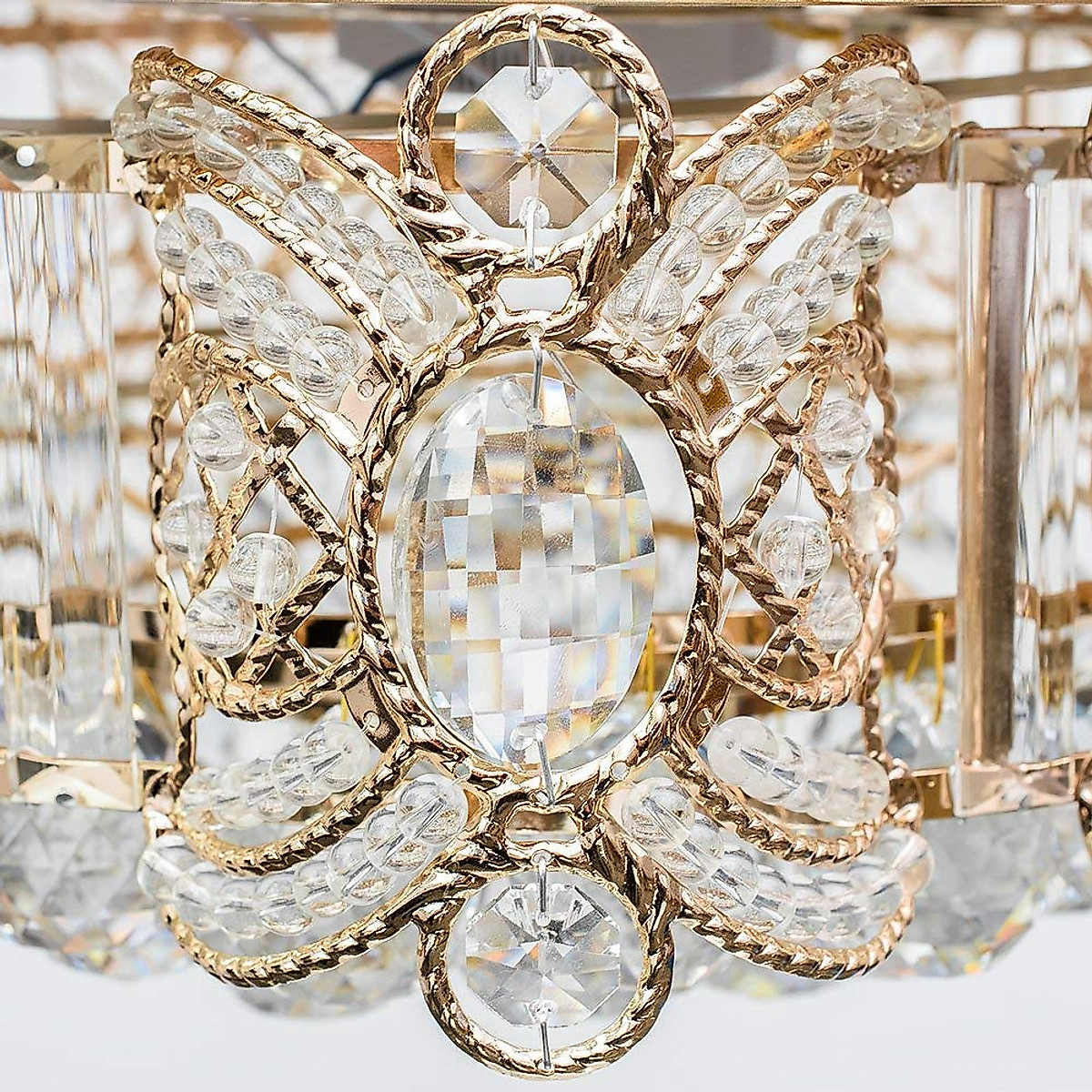 Lighting Groups 42 Inch Invisible Ceiling Fan with 3-Color Changing Light Remote Control Retractable Blades Fandelier for Living Room Dining Room Reversible Ceiling Fan with Indoor Lights (Gold)