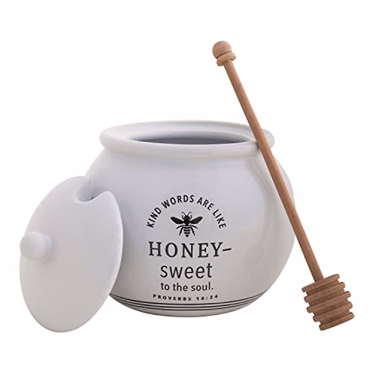 Dayspring Sweet to The Soul Ceramic Wood Dipper, 16 Ounces Inspirational Honey Pot with Scripture, White