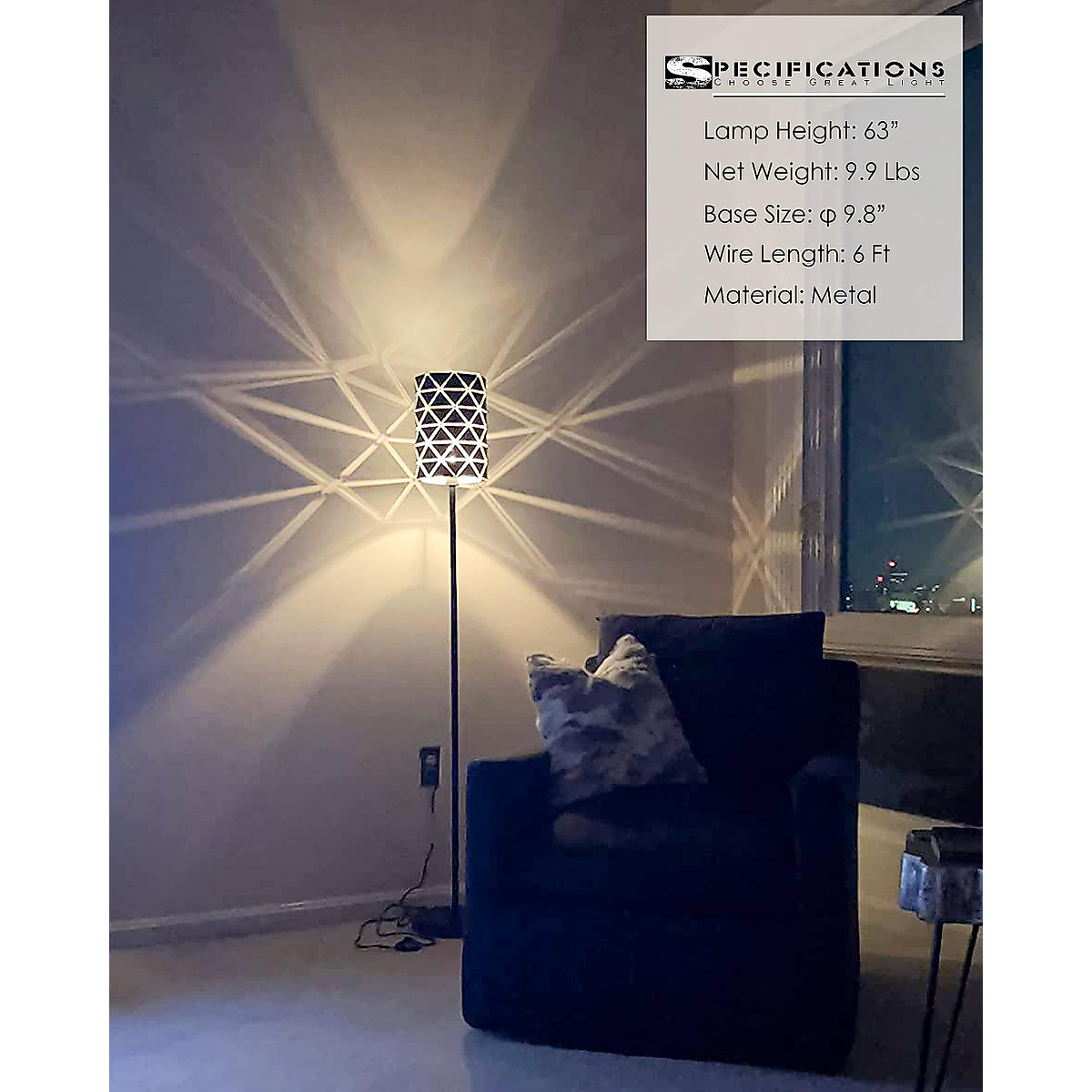 Yomony Phoebe Floor Lamp - Planet Series - Geometric Shade Black Standing Lamp