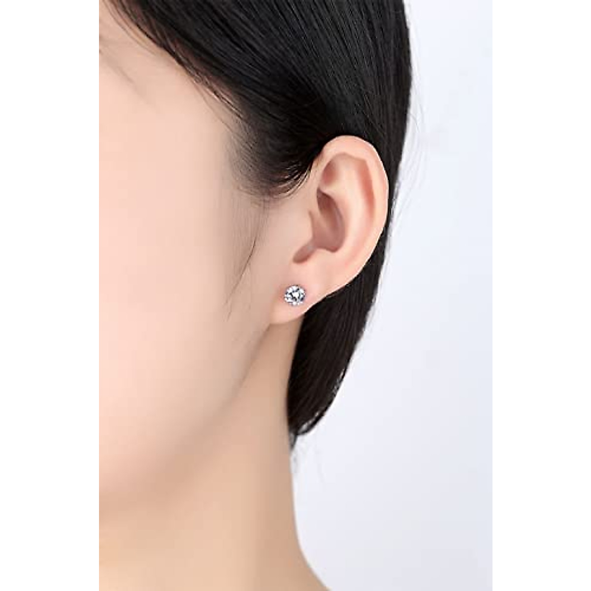 Harlorki Women Lady Girl's 925 Silver Plated Round Circle Crystal Rhinestone Pendent Chain Necklace Stud Earring Finger Ring Jewelry Set