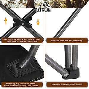 ALPHA CAMP Folding Camping Chair Oversized Heavy Duty Padded Outdoor Chair with Cup Holder Storage and Cooler Bag, 450 LBS Weight Capacity, Thicken 600D Oxford, Black