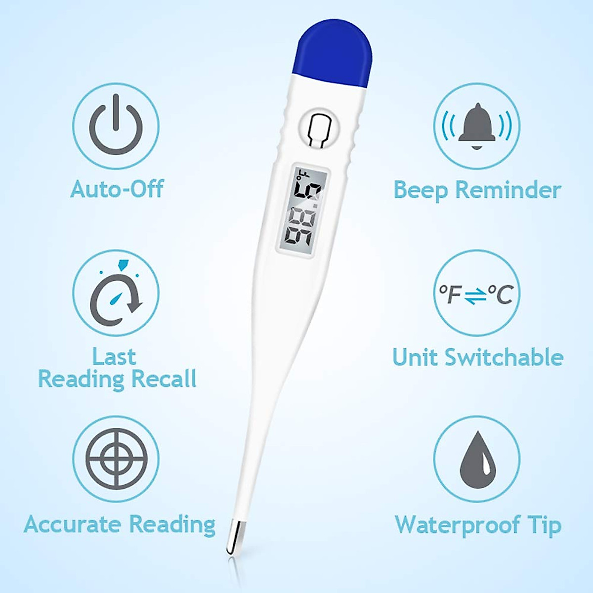 Thermometer for Fever, Quick Reading Digital Waterproof Oral Thermometer with Fever Indicator and Memory Recall, Best Accurate Rectum Armpit Reading Thermometer for Baby Kids and Adults