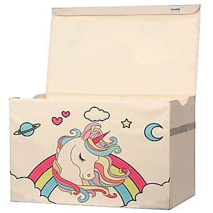 Yosayd Flexible Unicorn Kids Fabric Toy Storage Bins with Flip-top Lid, Light Weight Large Toy Chest for Toy, Book, Clothing