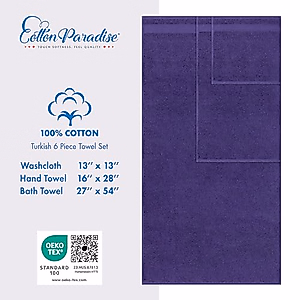 Cotton Paradise 6 Piece Towel Set, 100% Cotton Soft Absorbent Turkish Towels for Bathroom, 2 Bath Towels 2 Hand Towels 2 Washcloths, Purple Towel Set
