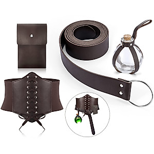 Women Renaissance Accessories Medieval Leather Belt Pouch Cork Potion Bottle Witch Wizard Waist Corset Halloween Costume(S,Brown)