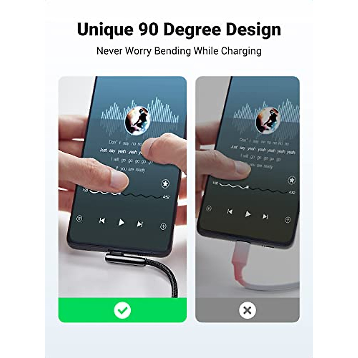 UGREEN USB C Cable Right Angle USB A to USB C Cable Braided Cord Compatible with iPad Pro, Air, Pixel, Galaxy S10 S10+ A13, Honor Note 20, LG V60/50, etc.3.3FT