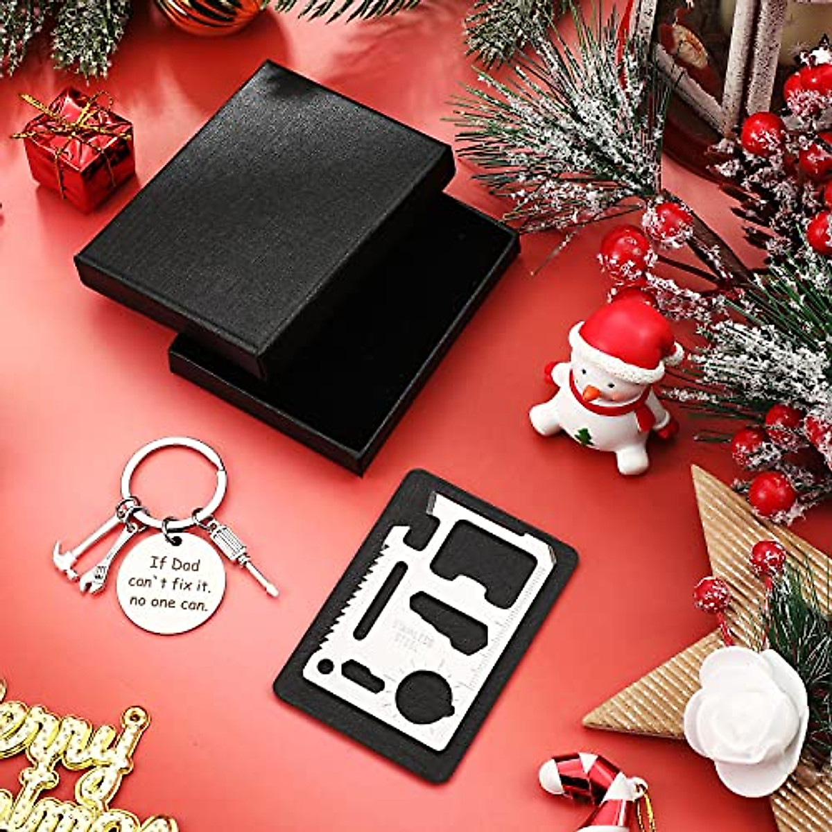 Yinkin Dad Keychain Key Rings Dad Gifts Stocking Stuffers for Men Multitool Credit Card Father's Day Gift Multi Functional Tool Stainless Steel Wallet Bottle Opener