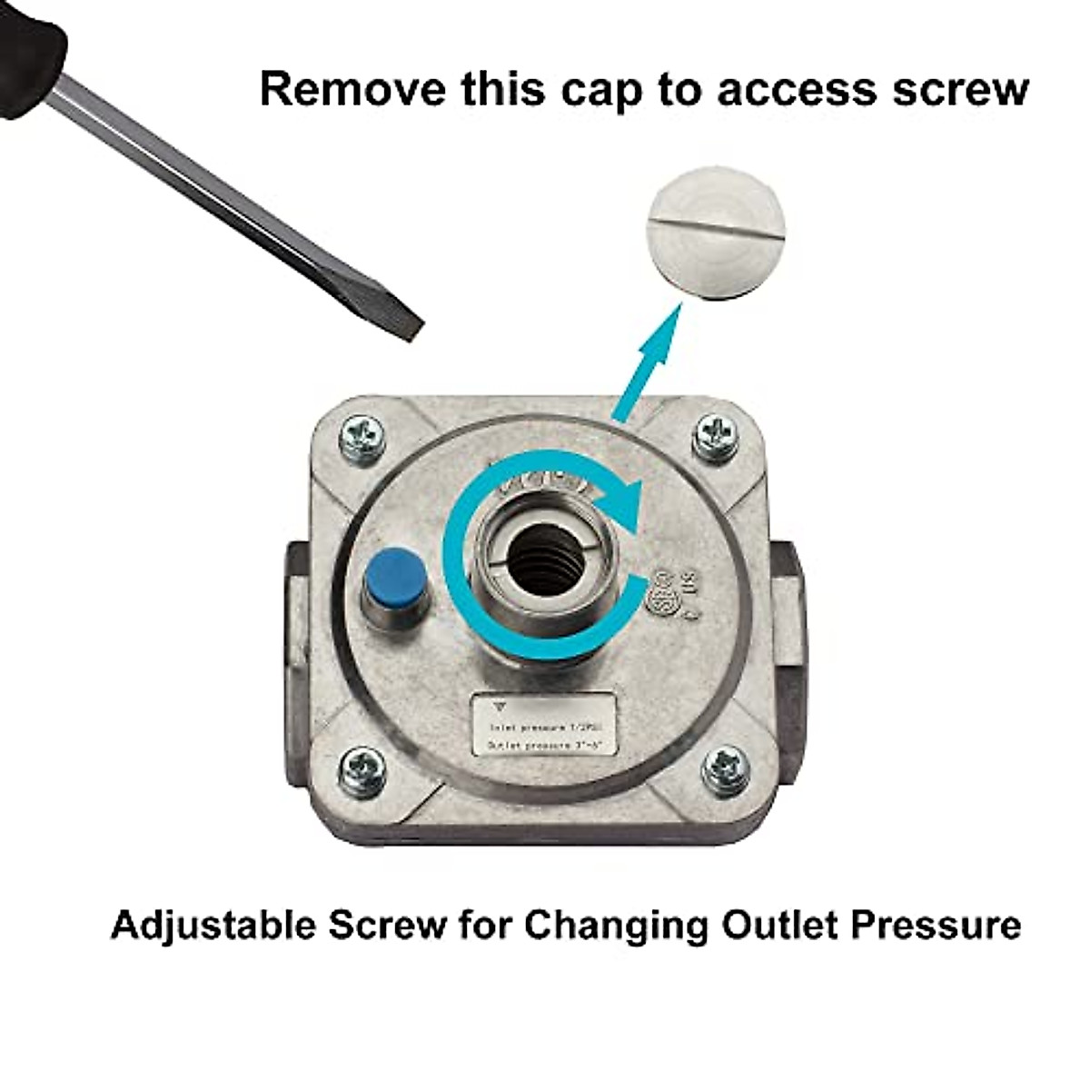 Adjustable Natural Gas Regulator for Gas Fire Pits, 3" to 5" WC (water column) Output, 1/2 PSI Input, 1/2" NPT, Designed for Outdoor Natural Gas Fire Pits, Fireplaces, and Grills