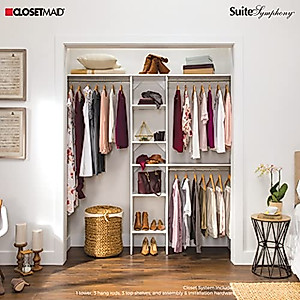 ClosetMaid SuiteSymphony Wood Closet Organizer Kit with Tower, 3 Hang Rods, Top Shelves, Adjustable, Fits Spaces 5 - 9 ft. Wide, Pure White